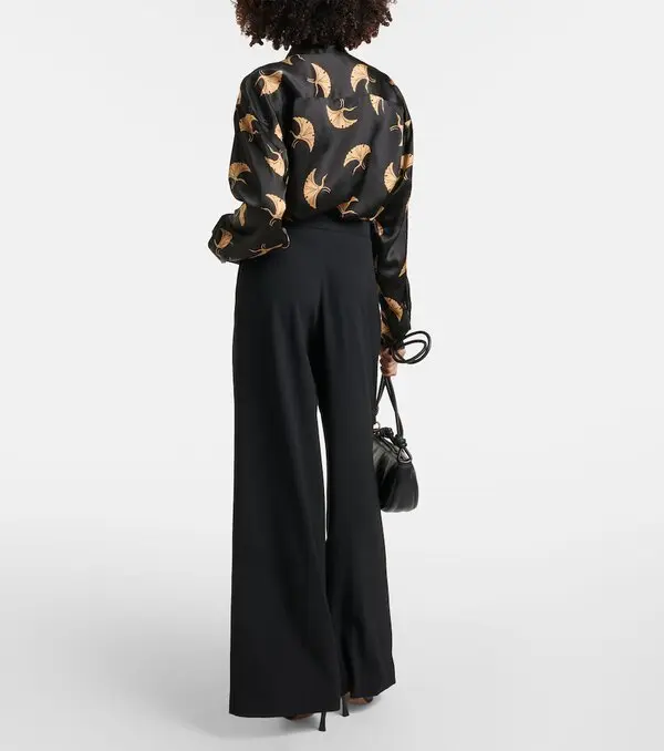 Dries Van Noten Pleated Wide-leg Wool-blend Trousers - Black