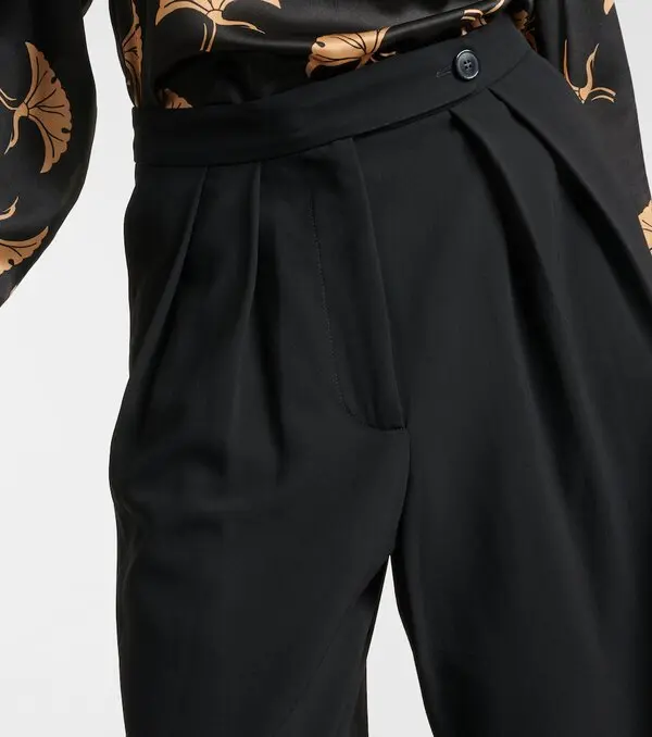 Dries Van Noten Pleated Wide-leg Wool-blend Trousers - Black