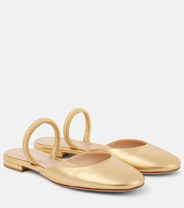 GIANVITO ROSSI Metallic Leather Ballerina Flats - Gold
