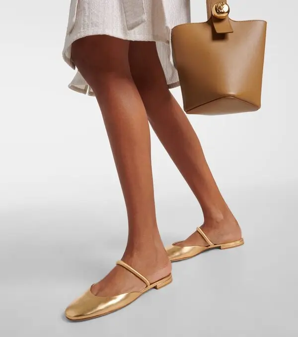 GIANVITO ROSSI Metallic Leather Ballerina Flats - Gold