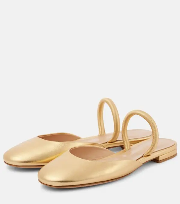 GIANVITO ROSSI Metallic Leather Ballerina Flats - Gold