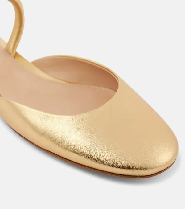 GIANVITO ROSSI Metallic Leather Ballerina Flats - Gold