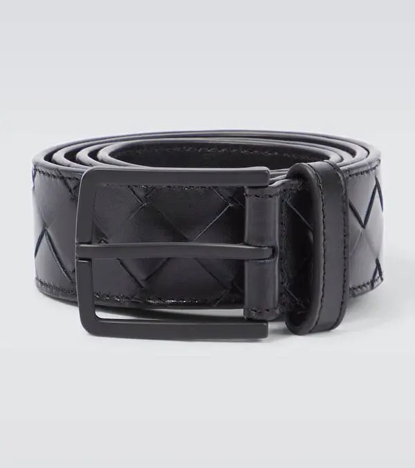 Bottega Veneta Intrecciato Leather Belt - Black