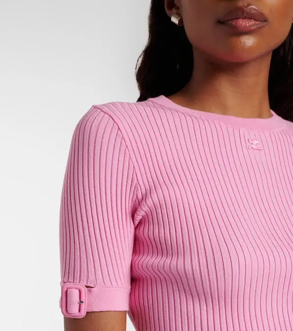 COURREGES Courrèges Ribbed-knit Cropped Top - Pink
