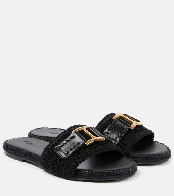 Chloé Marcie Leather-trimmed Espadrille Slides
