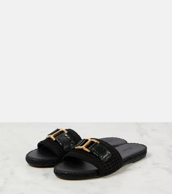 Chloé Marcie Leather-trimmed Espadrille Slides