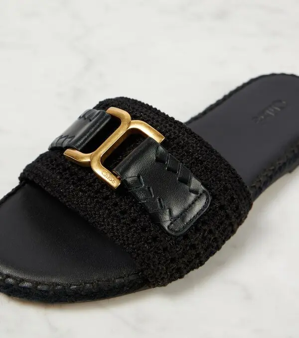 Chloé Marcie Leather-trimmed Espadrille Slides