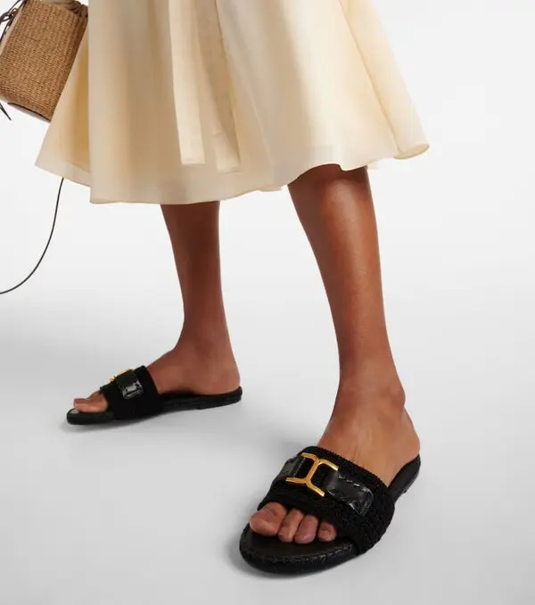 Chloé Marcie Leather-trimmed Espadrille Slides