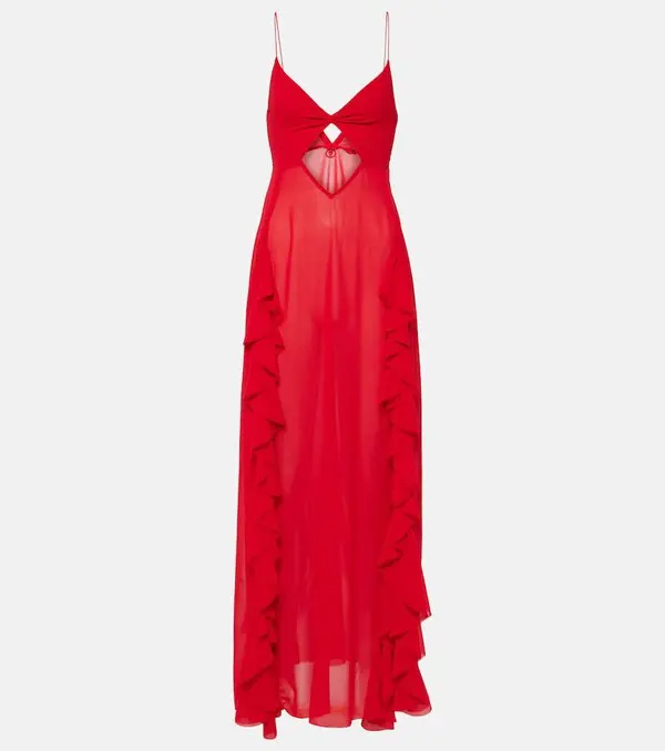 BANANHOT Isabel Ruffled Cutout Maxi Dress - Red