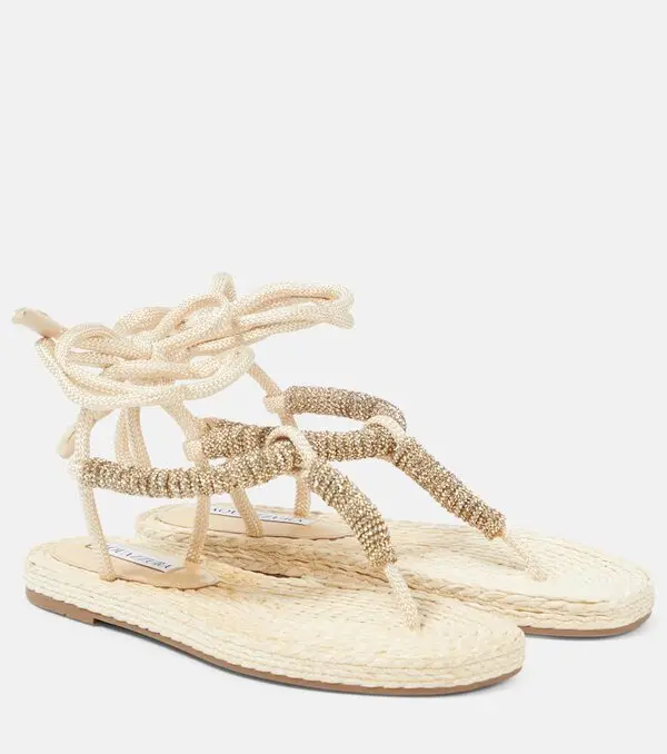 AQUAZZURA Sunkissed Embellished Thong Sandals - Metallic