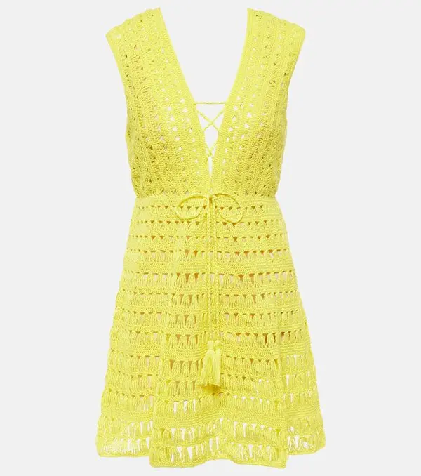 Anna Kosturova Bianca Cotton Crochet Minidress - Yellow
