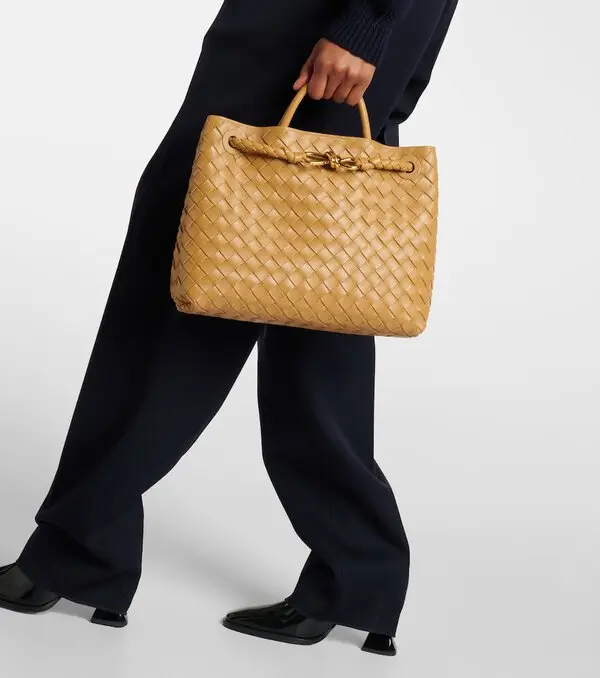 Bottega Veneta Andiamo Intrecciato Medium Leather Shoulder Bag - Beige