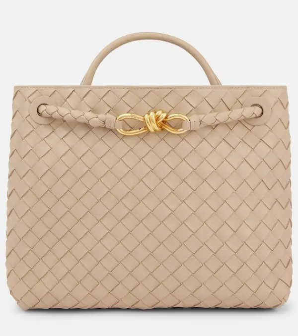 Bottega Veneta Andiamo Intrecciato Medium Leather Shoulder Bag - Beige