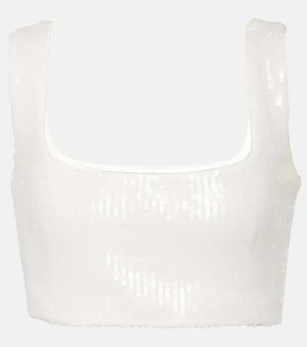 Galvan Sequin Embellished Crop Top - White