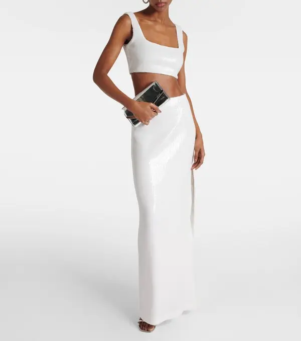 Galvan Sequin Embellished Crop Top - White