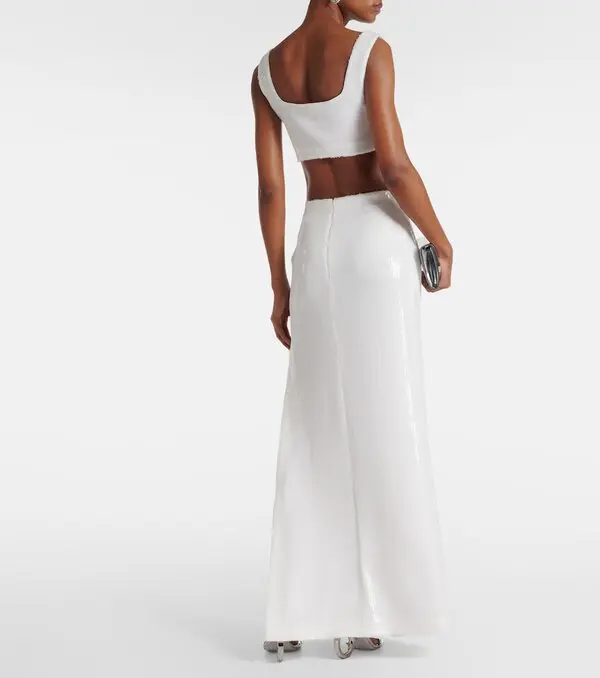 Galvan Sequin Embellished Crop Top - White