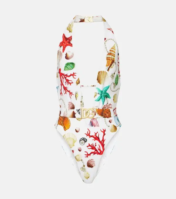 Dolce & Gabbana Capri Printed Halterneck Swimsuit - Multicoloured