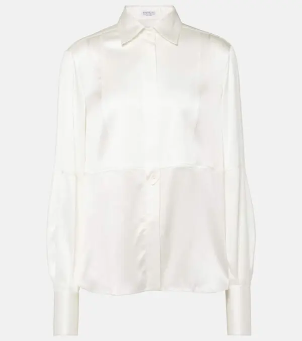 Brunello Cucinelli Silk-blend Satin Blouse - White