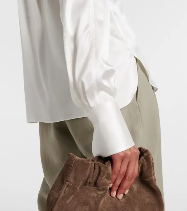 Brunello Cucinelli Silk-blend Satin Blouse - White