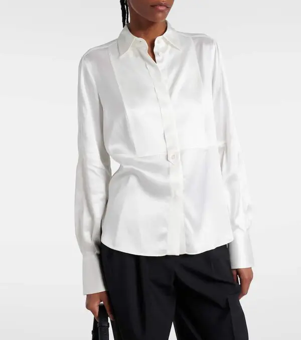 Brunello Cucinelli Silk-blend Satin Blouse - White