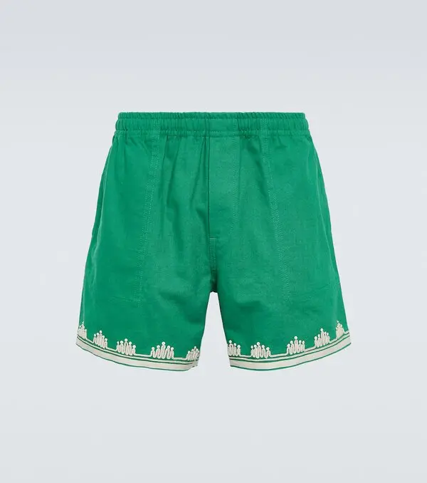 BODE Ripple Embroidered Cotton Shorts - Green