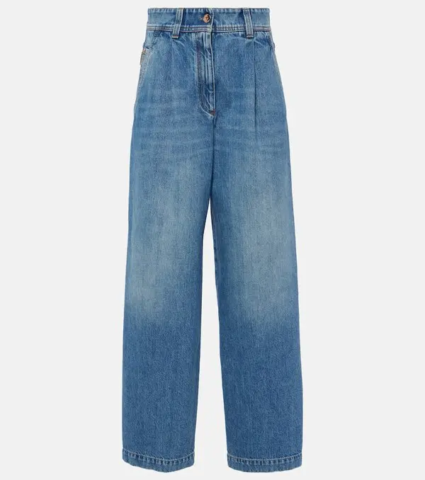Brunello Cucinelli Pleated High-rise Wide-leg Jeans - Blue