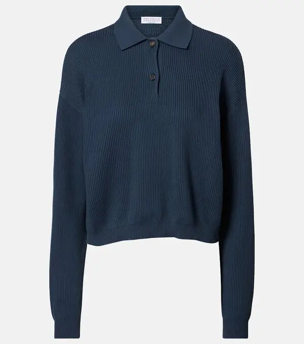 Brunello Cucinelli Cotton Polo Sweater - Blue