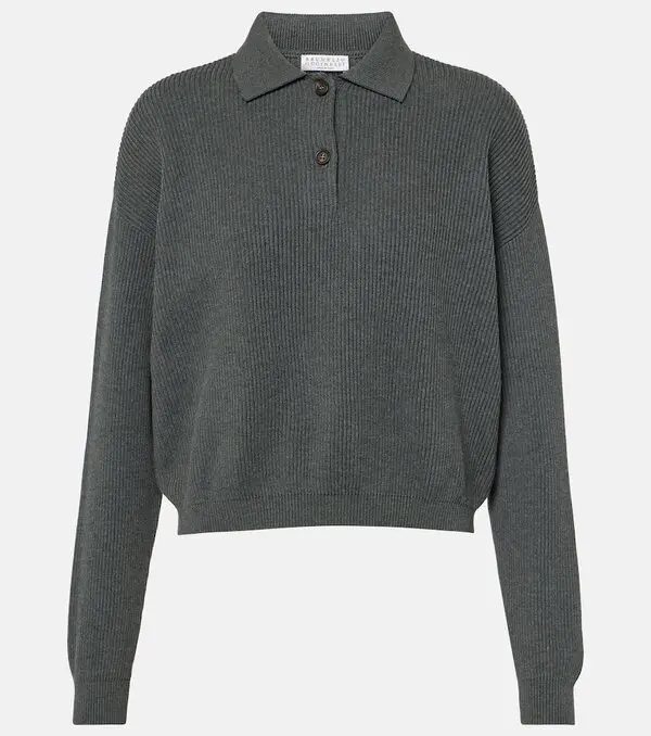 Brunello Cucinelli Cotton Polo Sweater - Grey