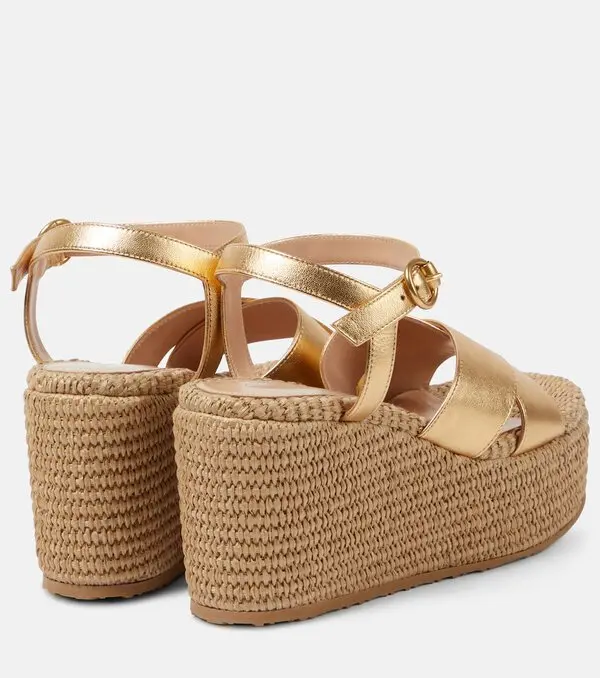 GIANVITO ROSSI Leather And Raffia Platform Sandals - Gold