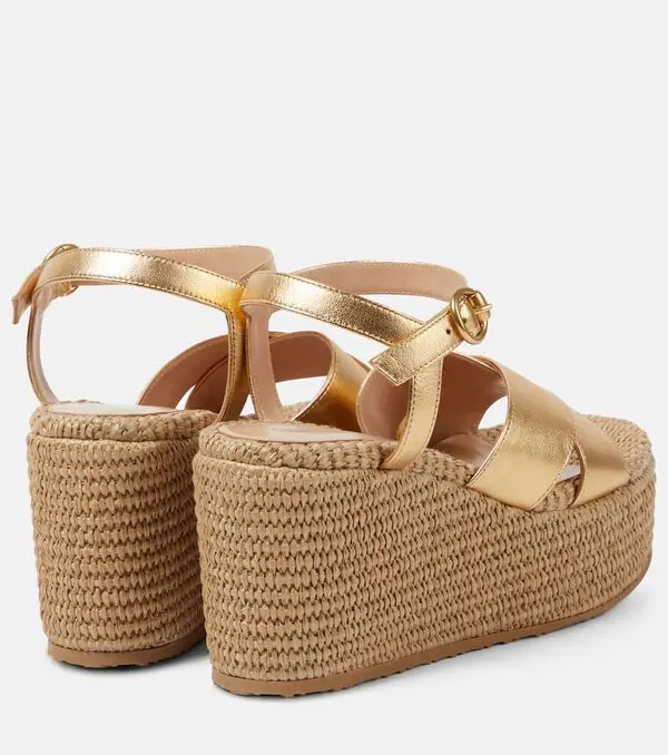 GIANVITO ROSSI Leather And Raffia Platform Sandals - Gold