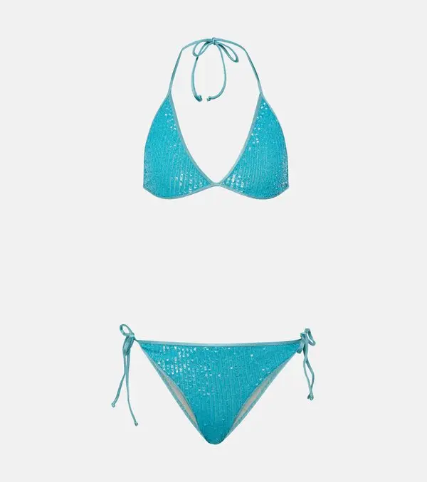 ADRIANA DEGREAS Sequined Two-piece Bikini Set - Blue