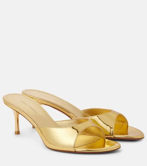Amina Muaddi Jeanne 60 Metallic Leather Mules - Gold