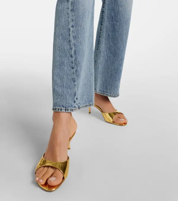 Amina Muaddi Jeanne 60 Metallic Leather Mules - Gold