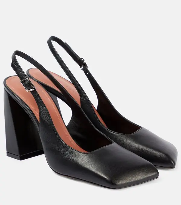 Amina Muaddi Charlotte 95 Leather Slingback Pumps - Black