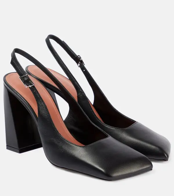 Amina Muaddi Charlotte 95 Leather Slingback Pumps - Black