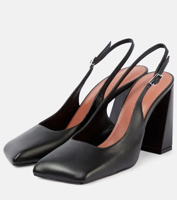Amina Muaddi Charlotte 95 Leather Slingback Pumps - Black