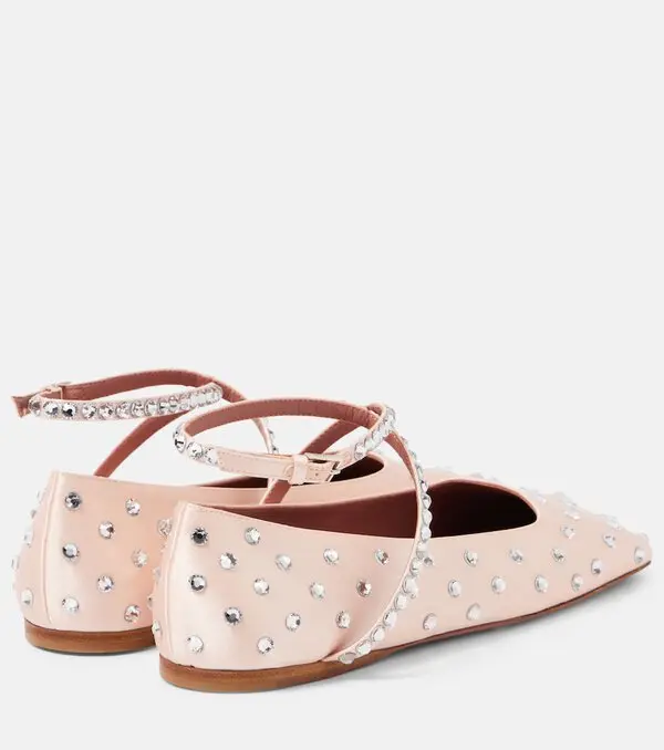 Amina Muaddi Ane Crystal-embellished Ballet Flats - Pink