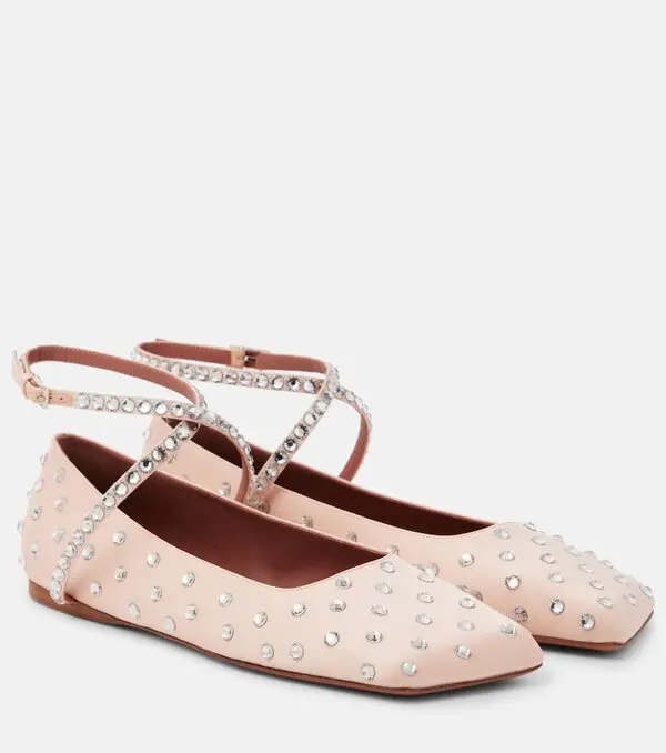 Amina Muaddi Ane Crystal-embellished Ballet Flats - Pink