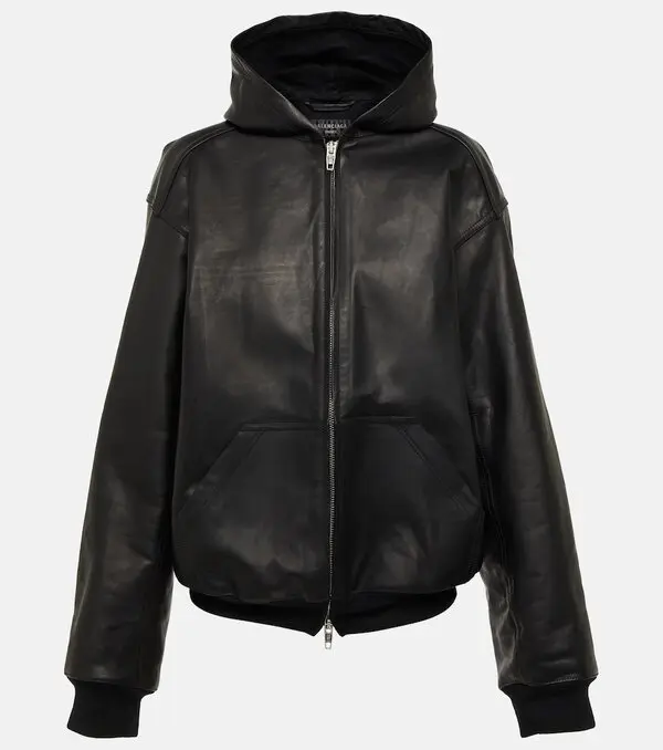 Balenciaga Hooded Leather Jacket - Black