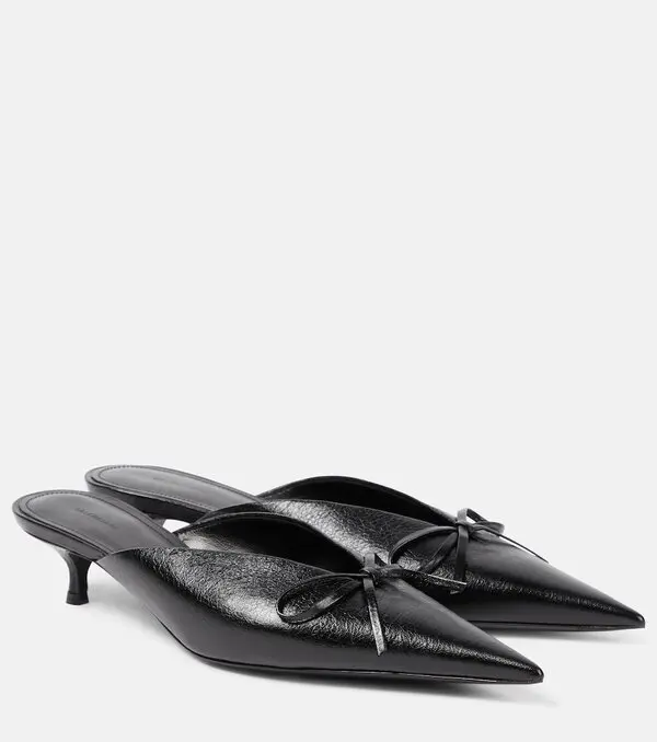Balenciaga Knife Bow Leather Mules - Black