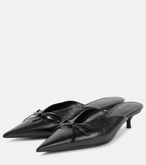 Balenciaga Knife Bow Leather Mules - Black
