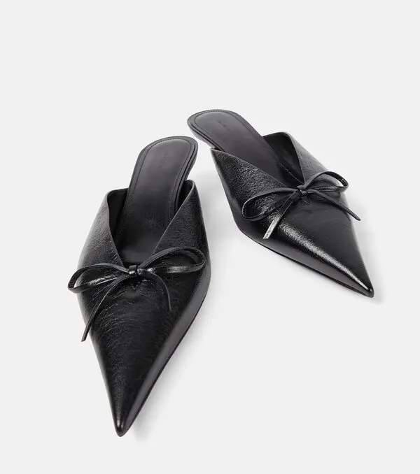 Balenciaga Knife Bow Leather Mules - Black