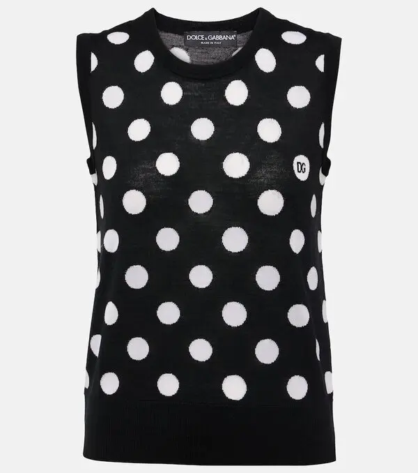Dolce & Gabbana Polka-dot Wool And Silk Tank Top - Black