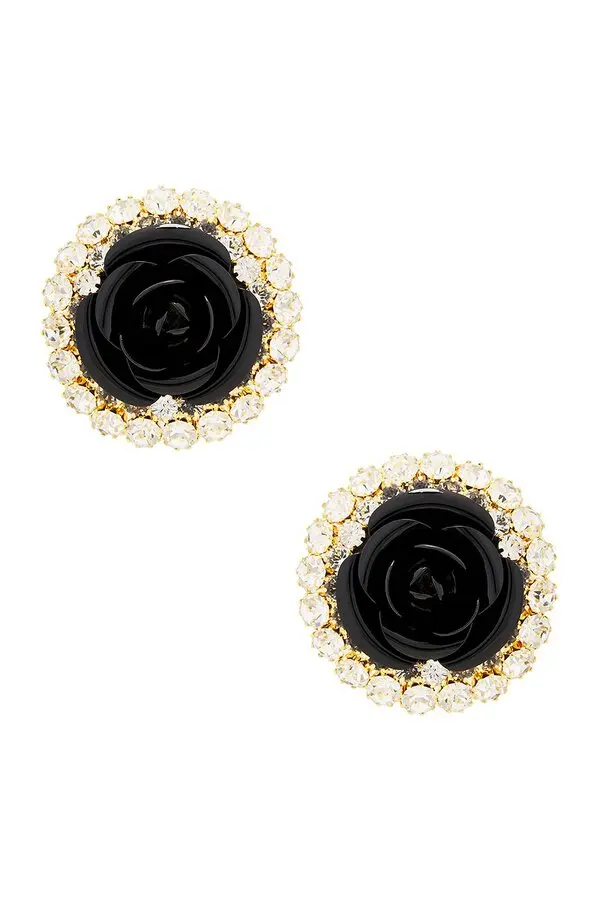ROWEN ROSE Rose Earrings - Black Rose & White