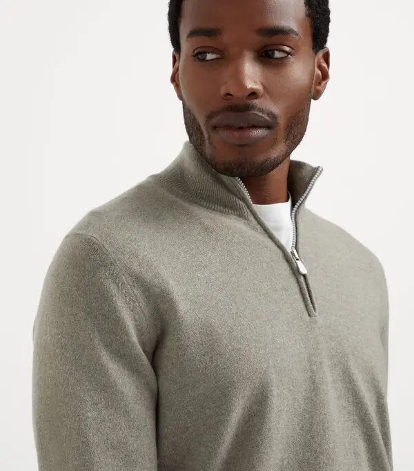Brunello Cucinelli Cashmere Half-Zip Sweater - Green | Editorialist