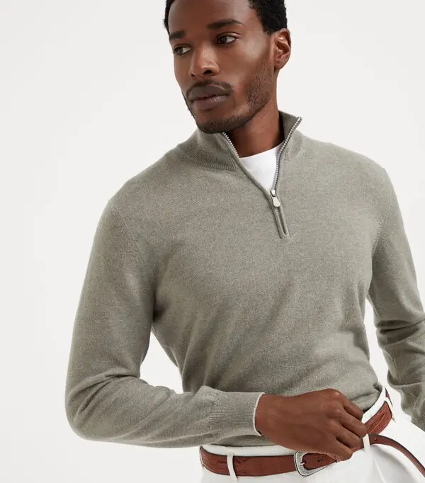 Brunello Cucinelli Cashmere Half-Zip Sweater - Green | Editorialist
