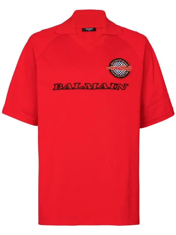 Balmain Logo-patch Cotton Polo Shirt