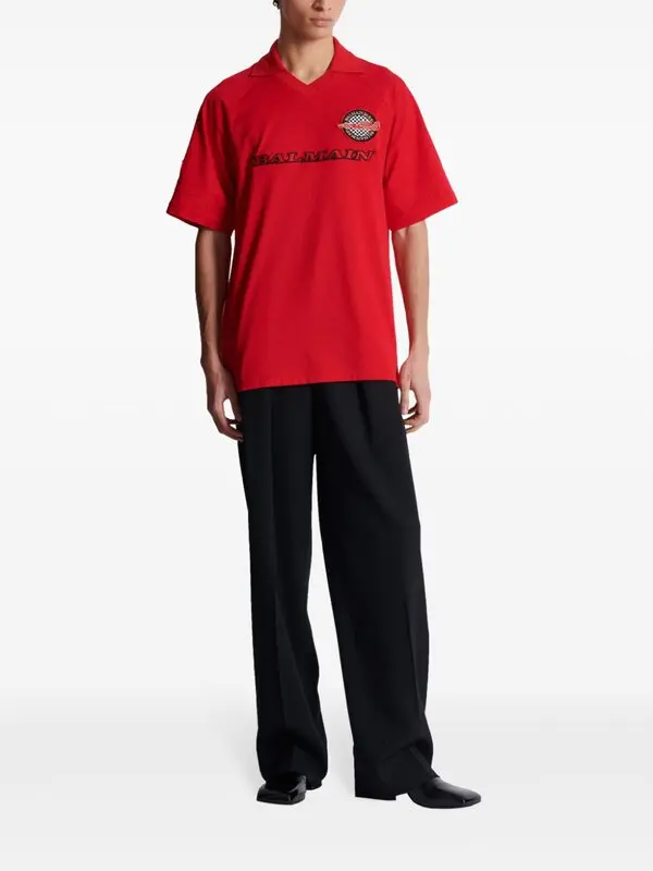 Balmain Logo-patch Cotton Polo Shirt