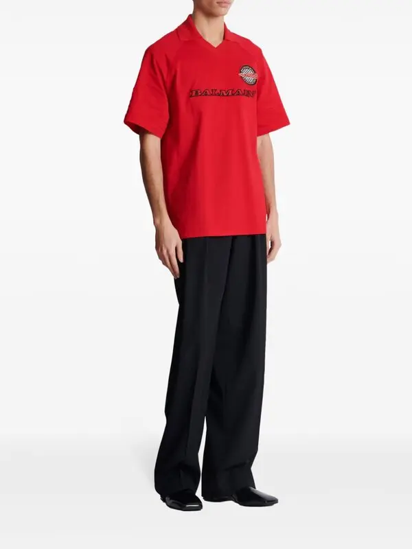Balmain Logo-patch Cotton Polo Shirt