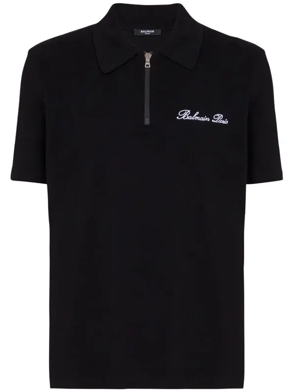 Balmain Embroidered-logo Cotton Polo Shirt - Black